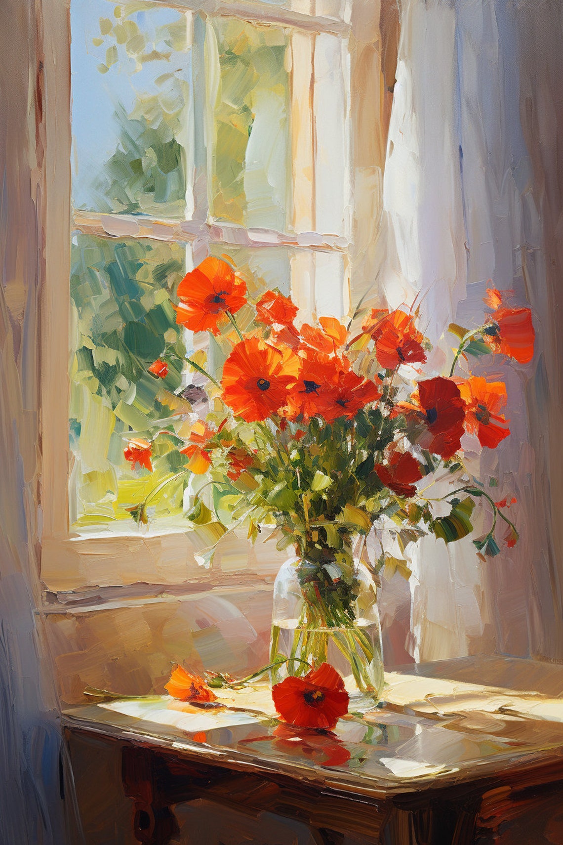 Impressionist Painting of California Poppies in a Window Poppies Art ...