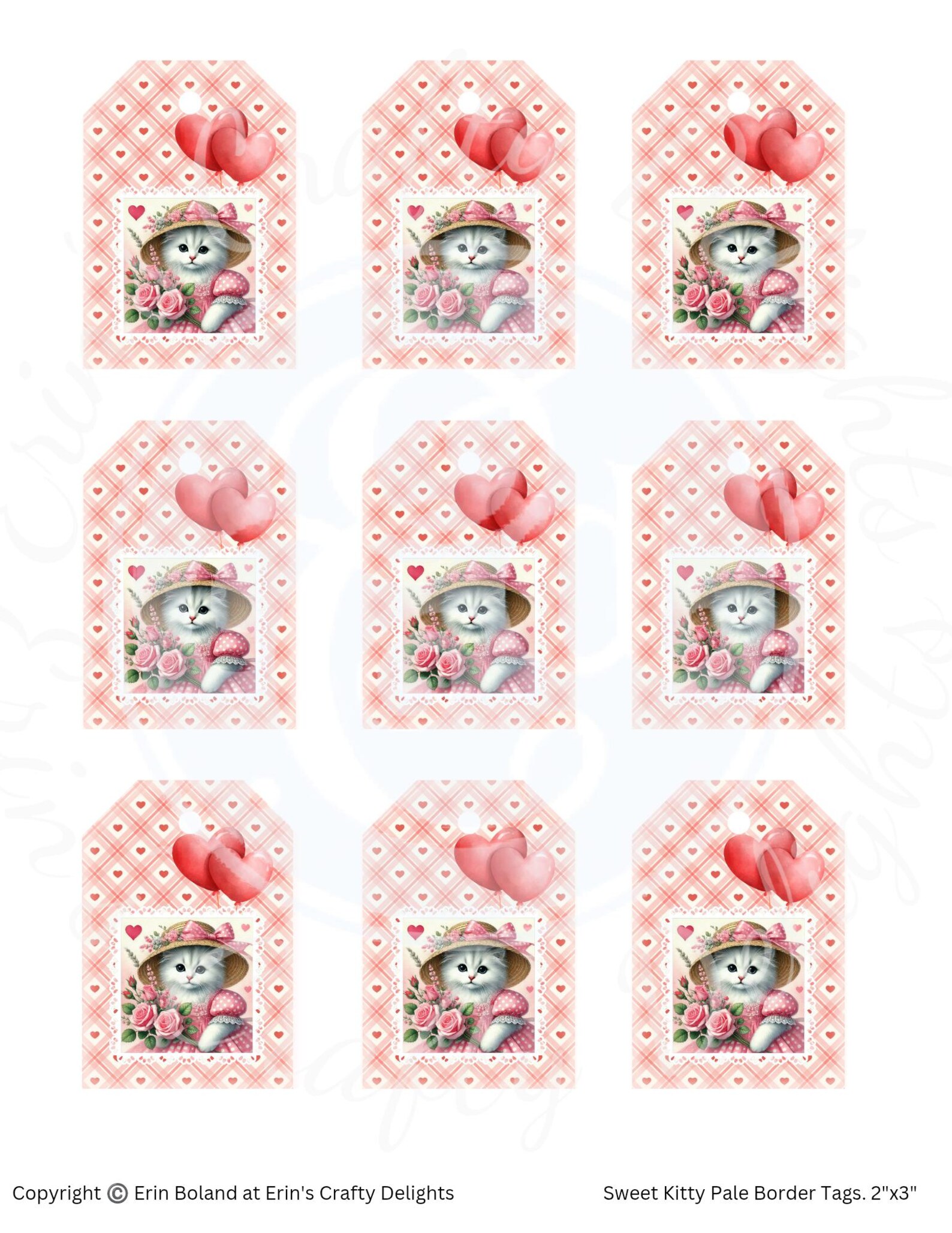 Sweet Kitty Pale Border Gift Tags, 2"x3" Each Tag - Etsy