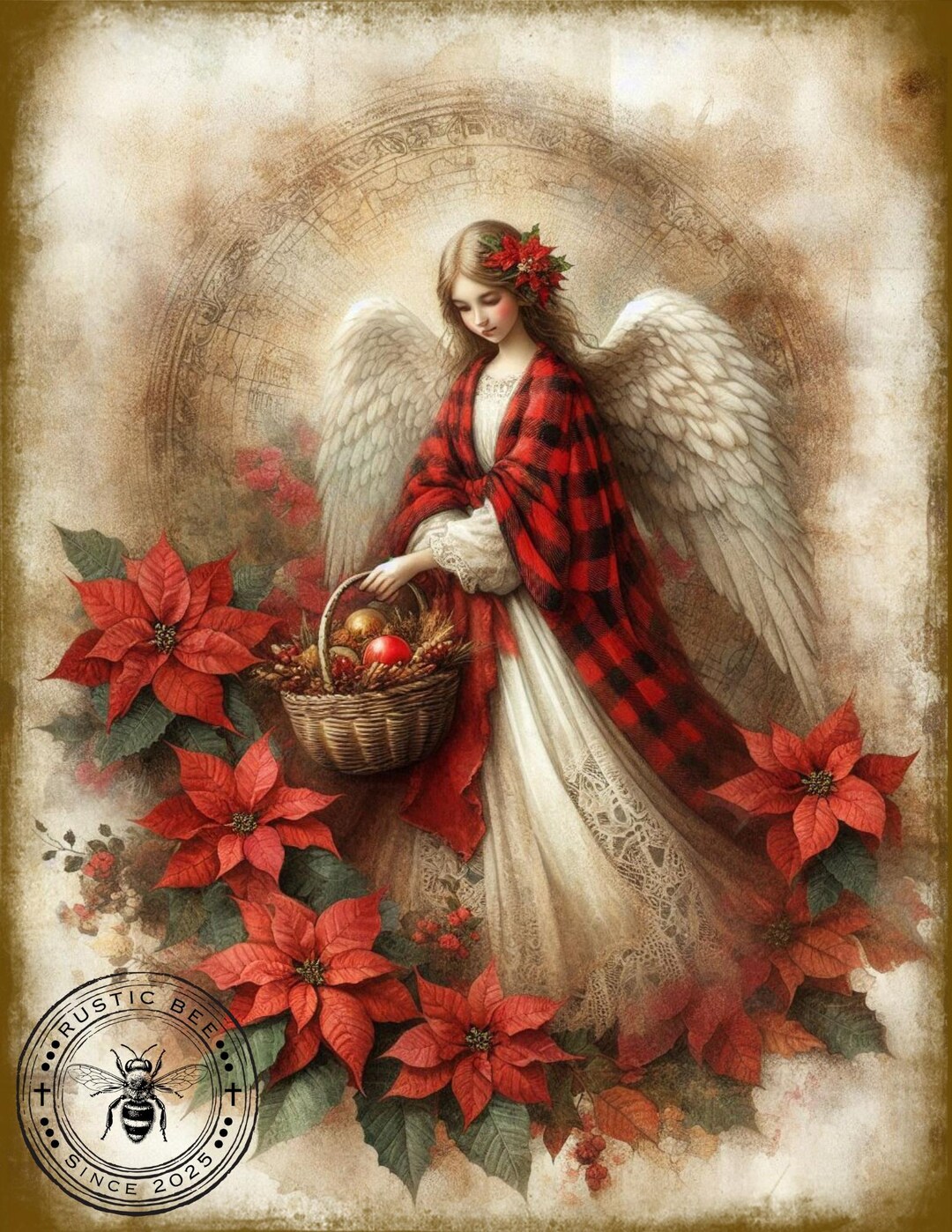 1V Buffalo Check Rustic Christmas Angel in Red & Black 8.5x11 ...