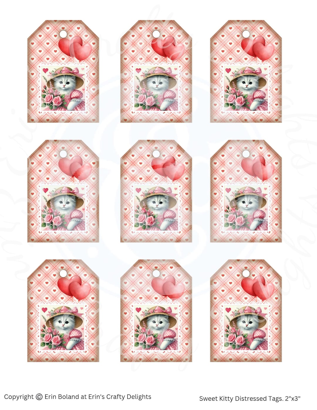 Sweet Kitty Distressed Border Gift Tags, 2"x3" Each Tag - Etsy