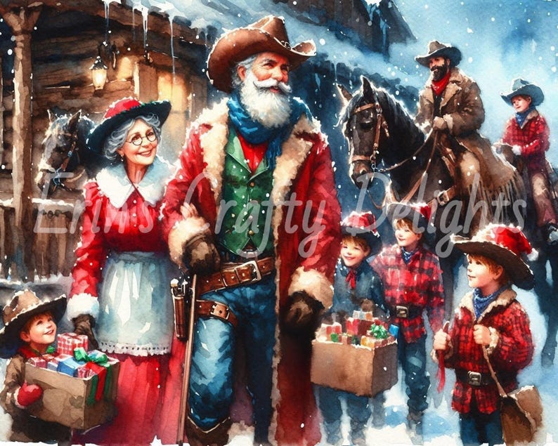 1 Cowboy Mr & Mrs Claus Delivering Gifts - Etsy