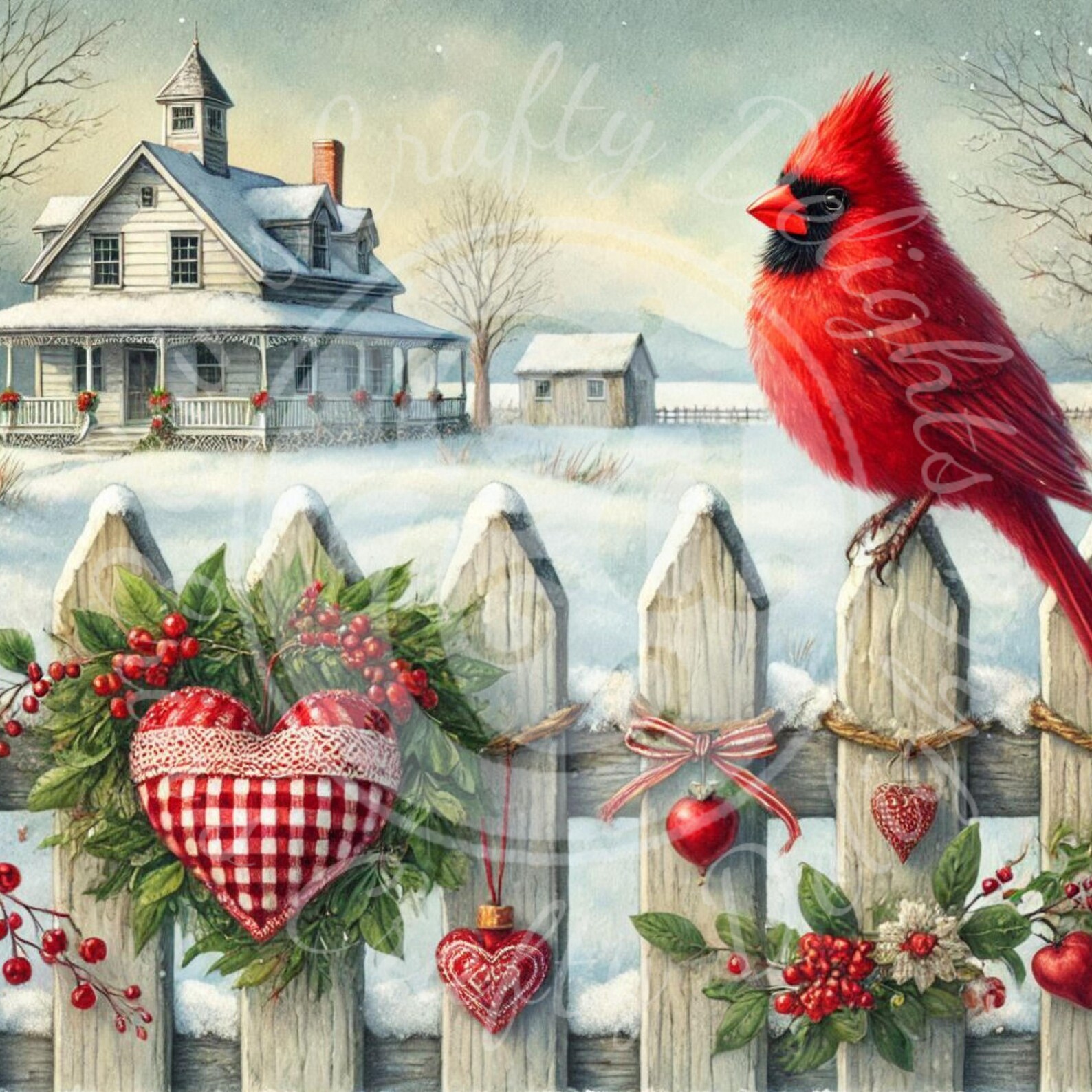 22 Valentine's Cardinal and Barn - Etsy