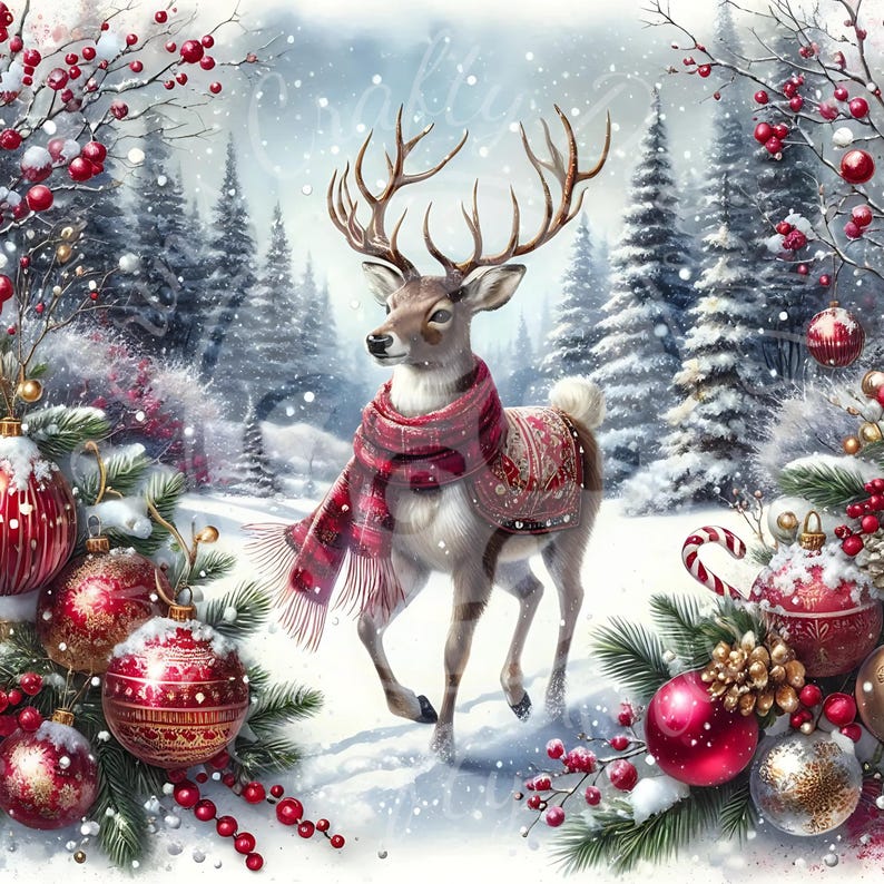 4 Red Christmas Reindeer - Etsy