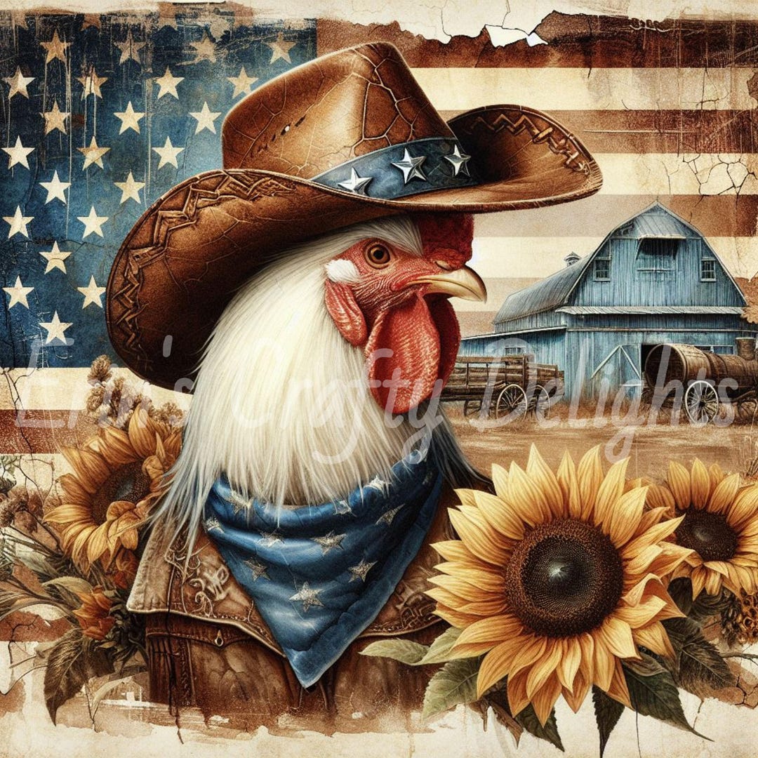 1 American Cowboy Rooster Printable - Etsy