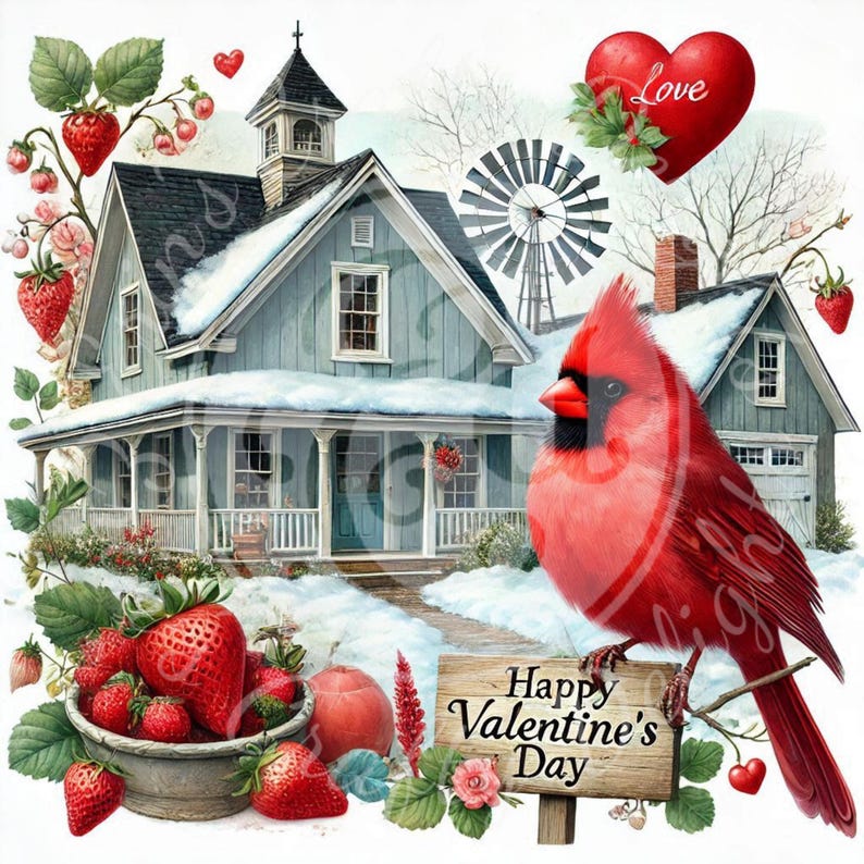 3 Valentine's Cardinal and Farmhouse - Etsy