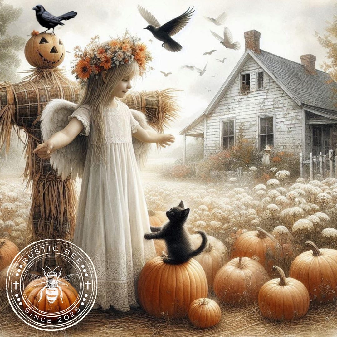 2sq Fall Angel Girl & Scarecrow 8x8" Downloadable Printable - Etsy