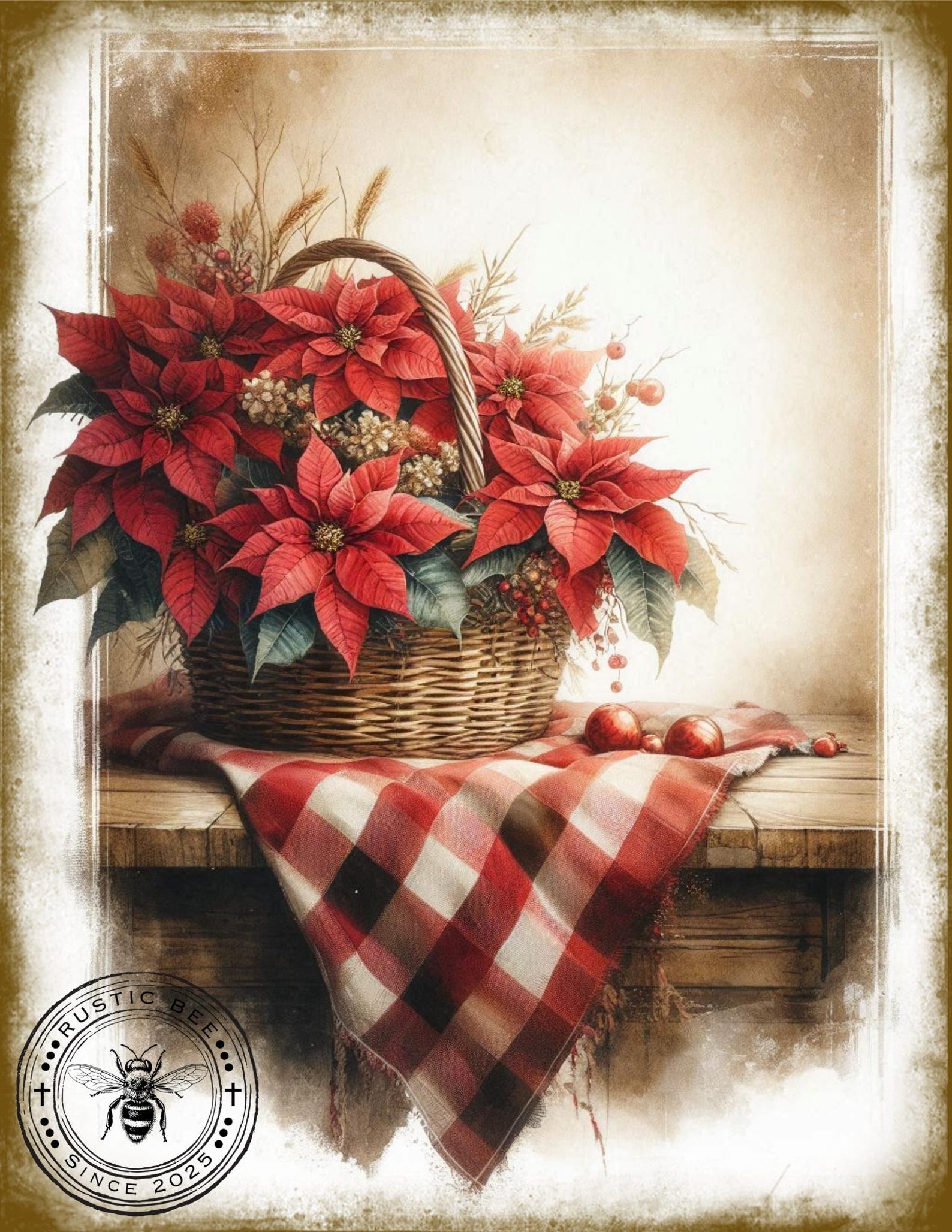 2V Rustic Buffalo Check Christmas Poinsettias - Red, Black & White 8 ...