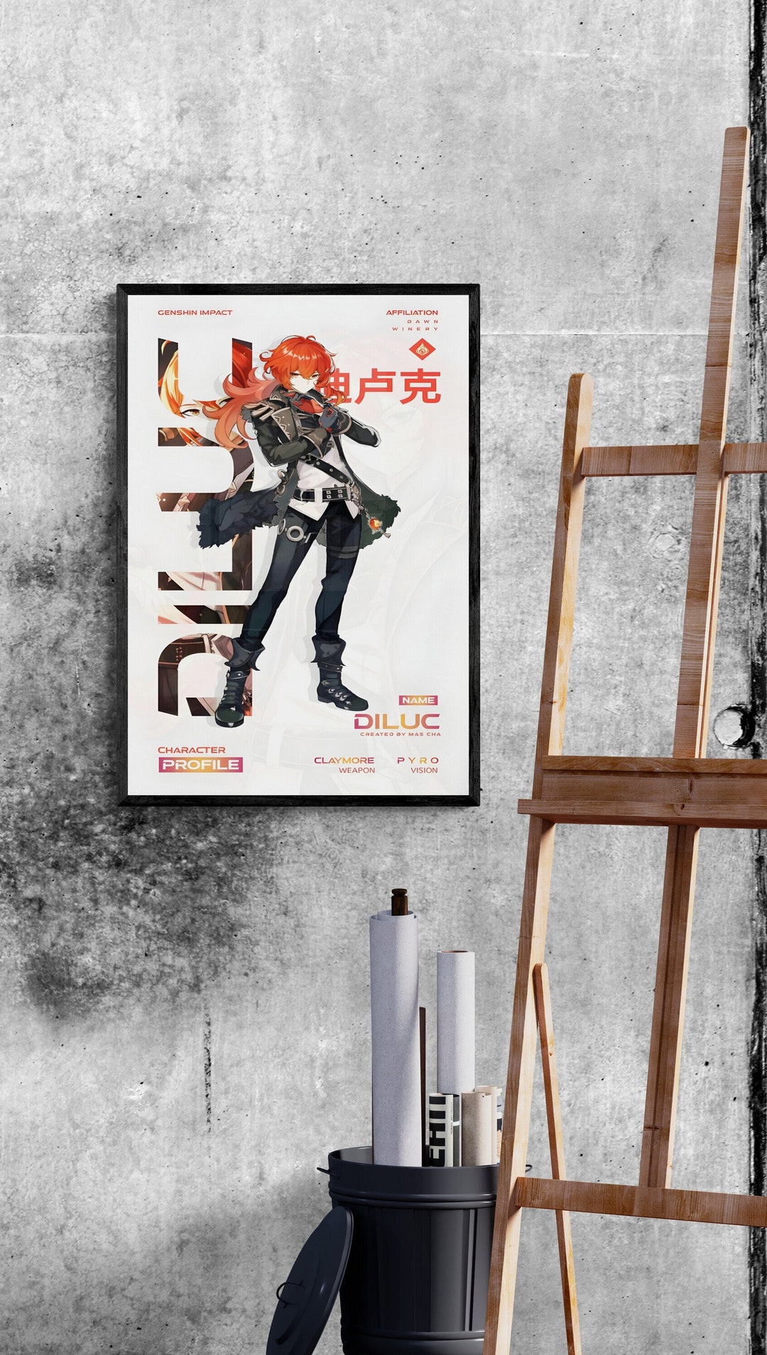 DILUC Genshin Impact Profile Poster Anime Posters Gaming - Etsy