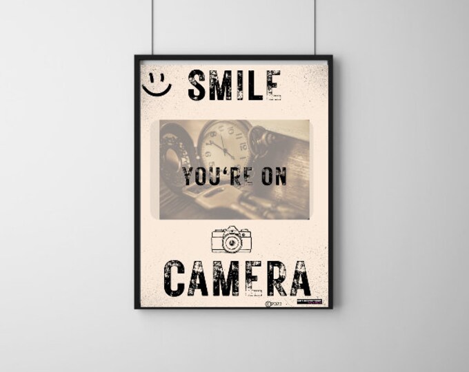 Smile Smiley Face You're on Camera CCTV Warning Yellow Notice Sign Self ...