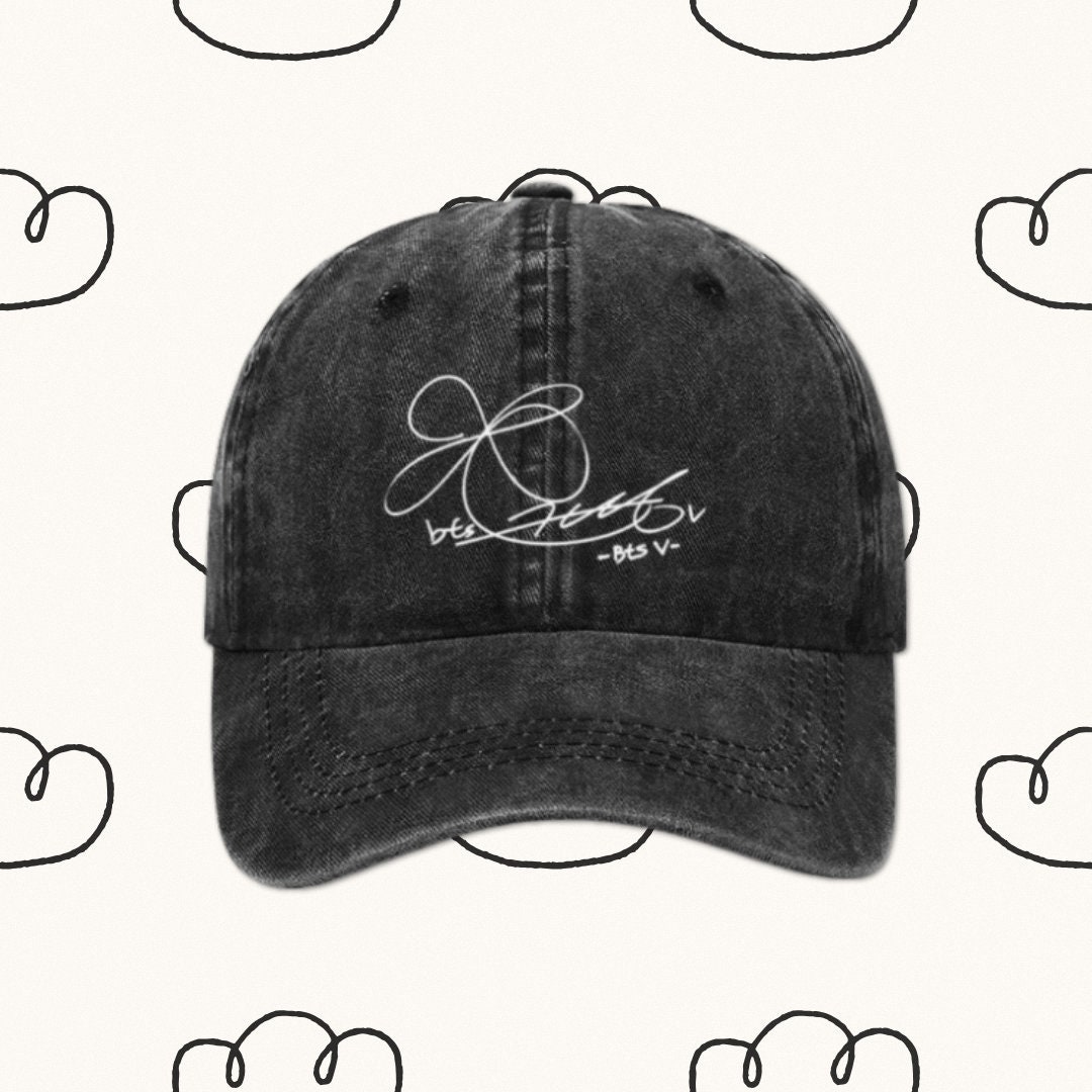 BTS V Autograph Sign Hat for 'army' | Cotton Denim Kpop Hat, BTS for ...
