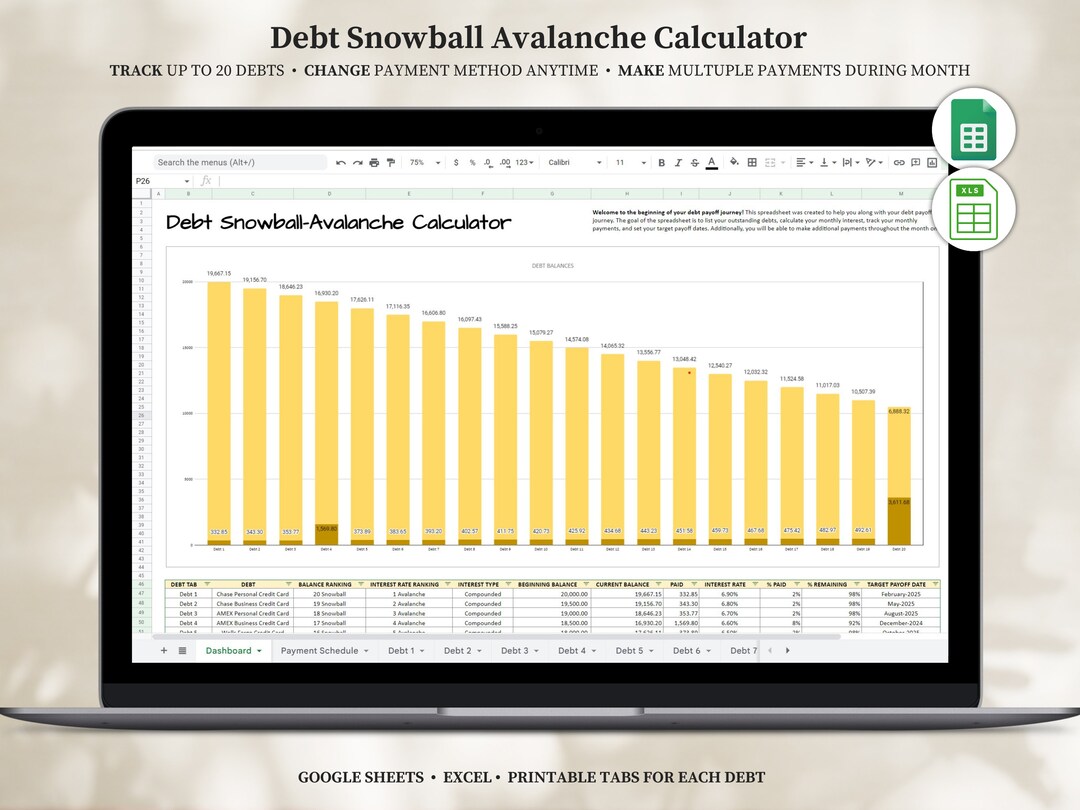 Debt Snowball Spreadsheet, Snowball Method, Debt Avalanche, Debt Payoff ...