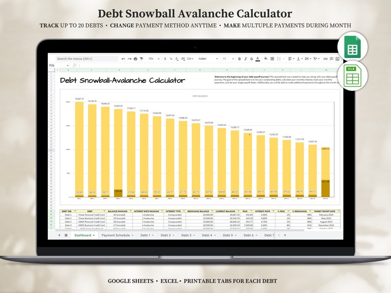 Debt Snowball Spreadsheet, Snowball Method, Debt Avalanche, Debt Payoff ...