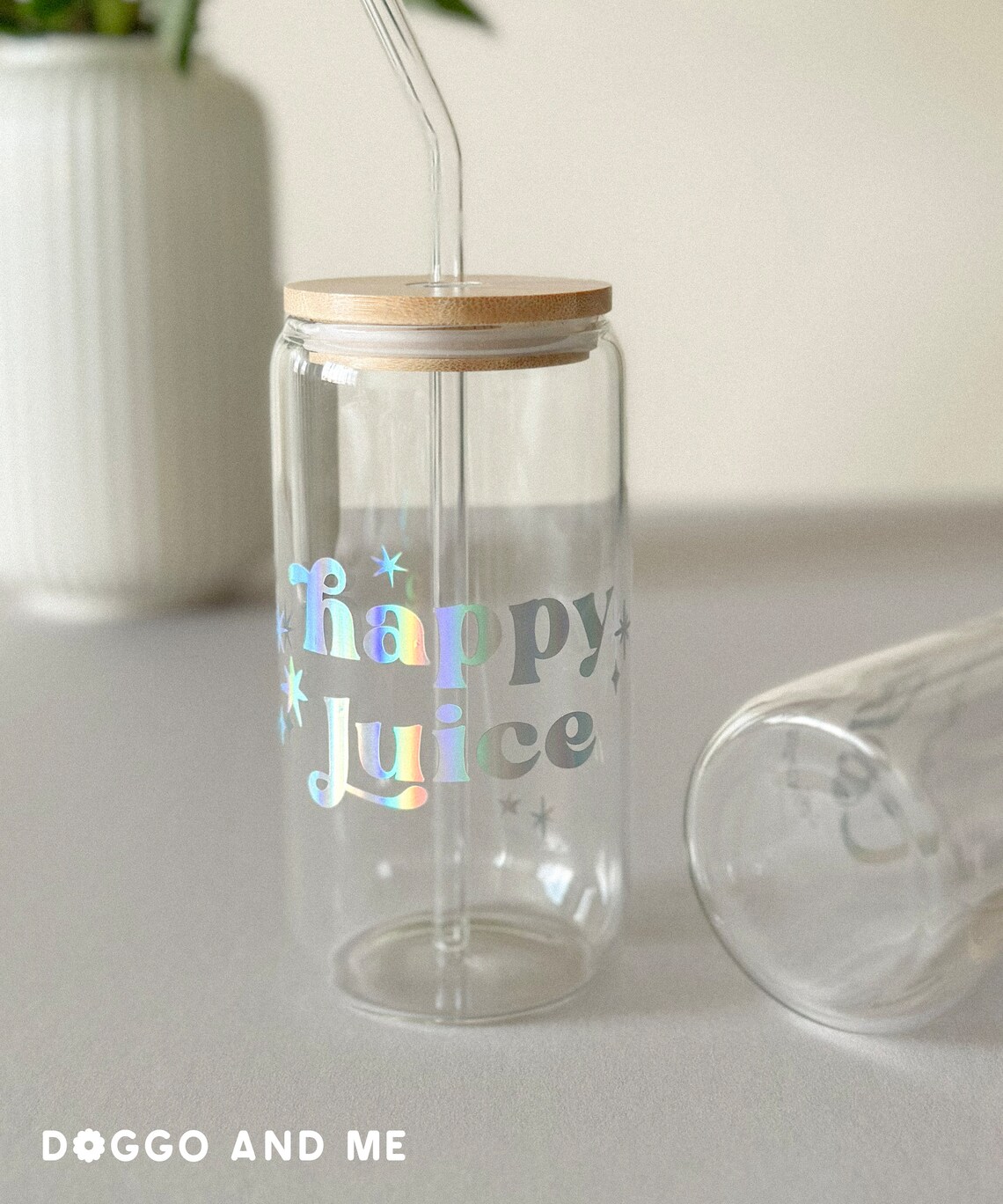 Happy Juice Glass Cup With Bamboo Lid and Straw | Libbey Beer Glass Can ...