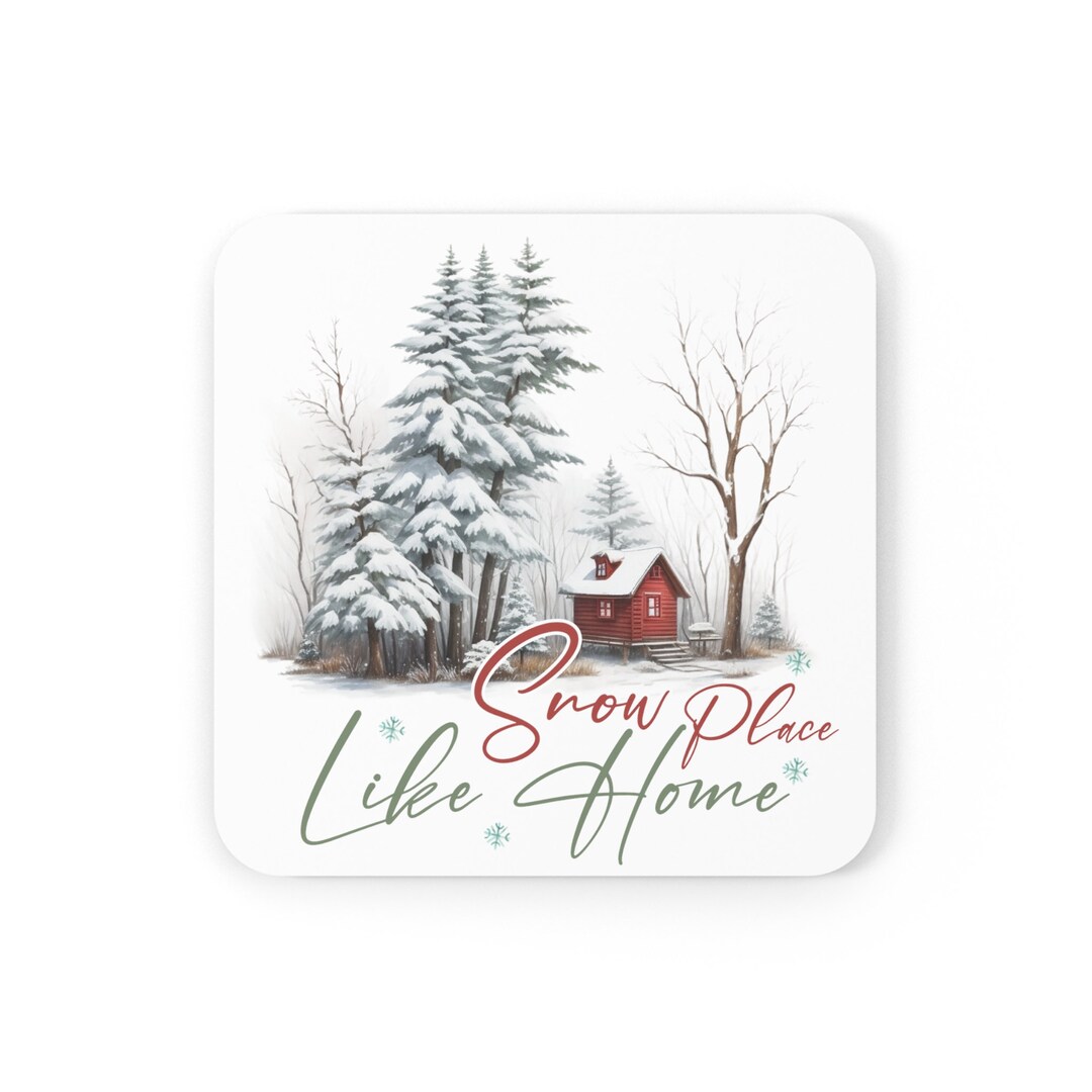 Snow Place Like Home Corkwood Coaster Set, Winter Drink Cup Coaster ...