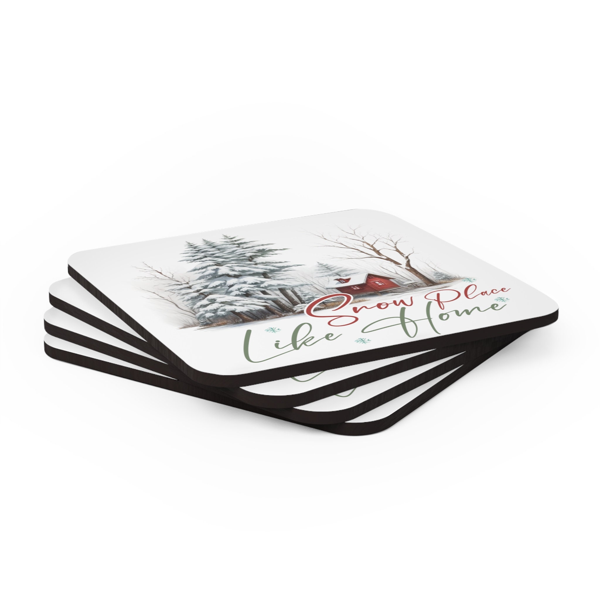 Snow Place Like Home Corkwood Coaster Set, Winter Drink Cup Coaster ...