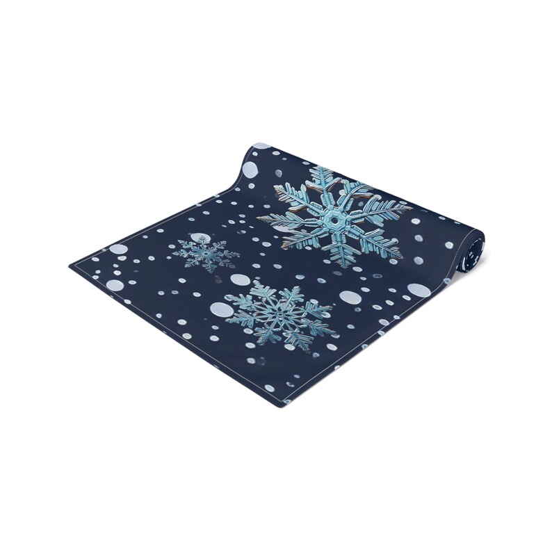 Christmas Dark Blue With Snowflakes Table Runner Cotton/twill Two Different Lengths Blue ...