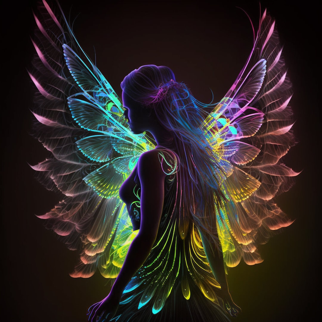 Digitally Created Neon Fairy Print, Digital Print, Instant Download ...
