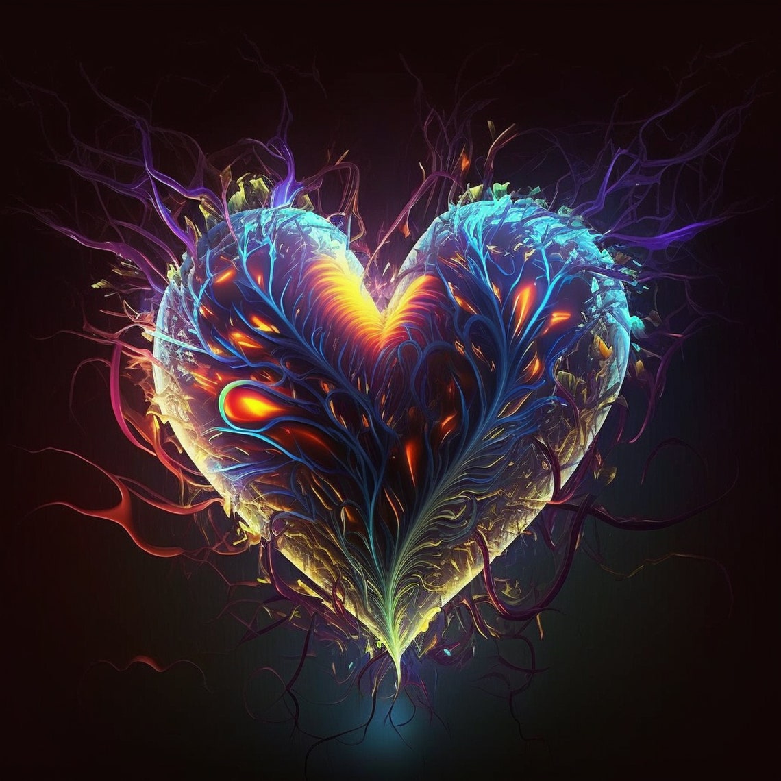 Digitally Created Neon Heart Print. Digital Print, Instant Download ...