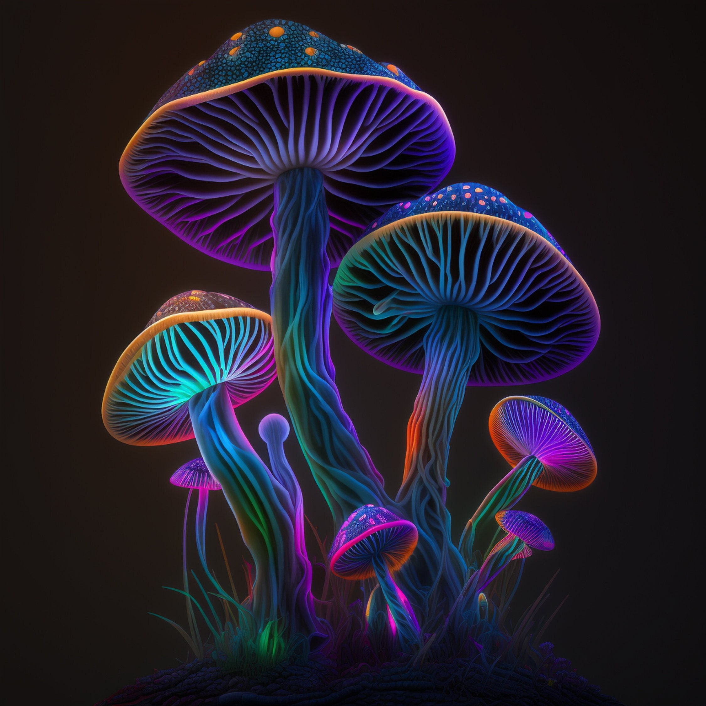 Digitally Created Neon Mushroom Print., Digital Print, Instant Download ...