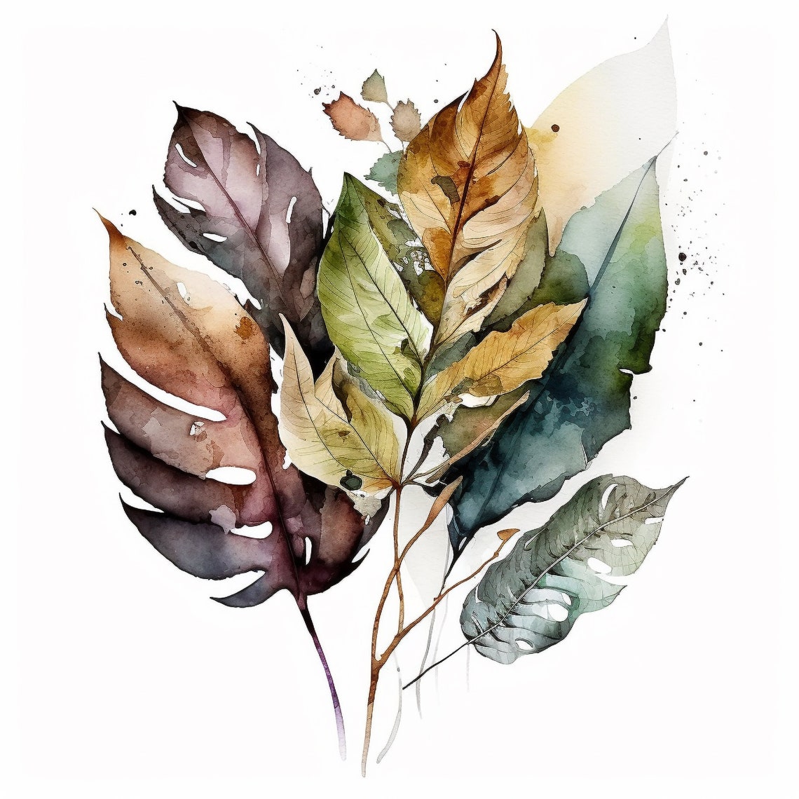 Digital Watercolor Faded Leaf Prints Digital Print, Instant Download ...