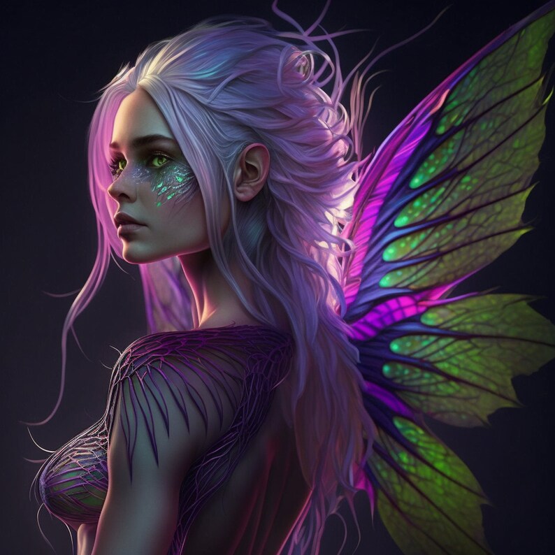 Digitally Created Neon Fairy Print, Digital Print, Instant Download ...