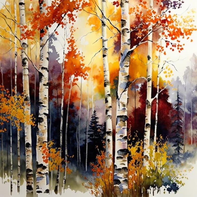 Digital Watercolor Birch Tree Paintings, Digital Print, Instant ...