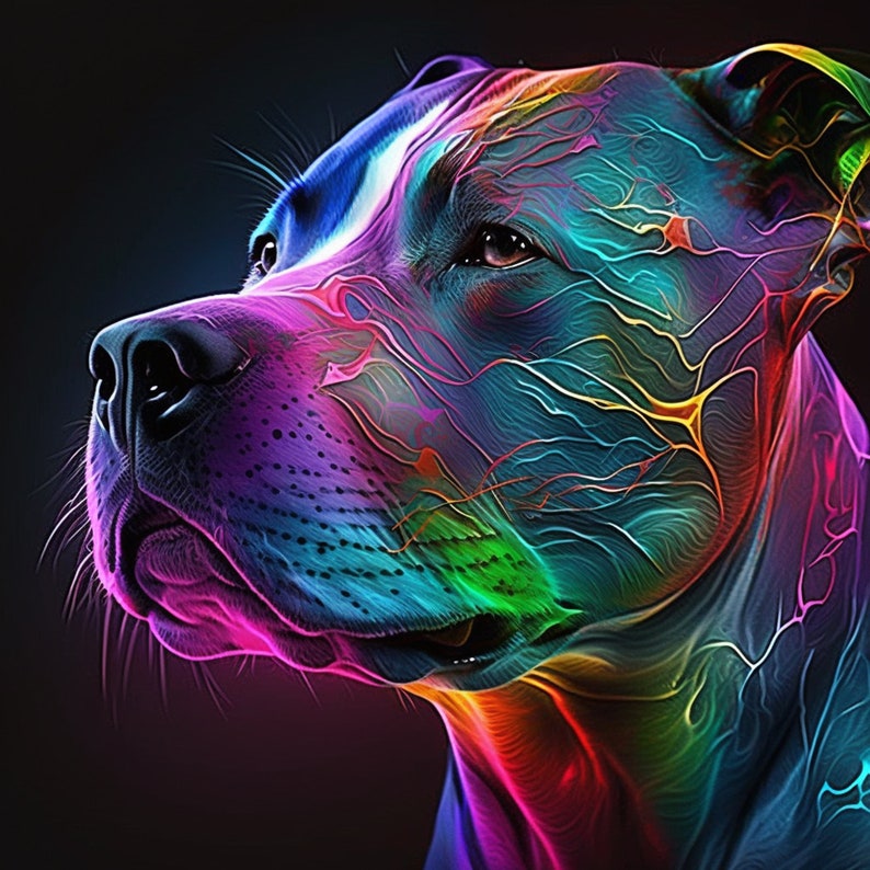 Digitally Created Neon Pitbull Print, Digital Print, Instant Download ...
