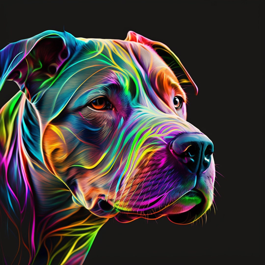 Digitally Created Neon Pitbull Print Digital Print, Instant Download ...
