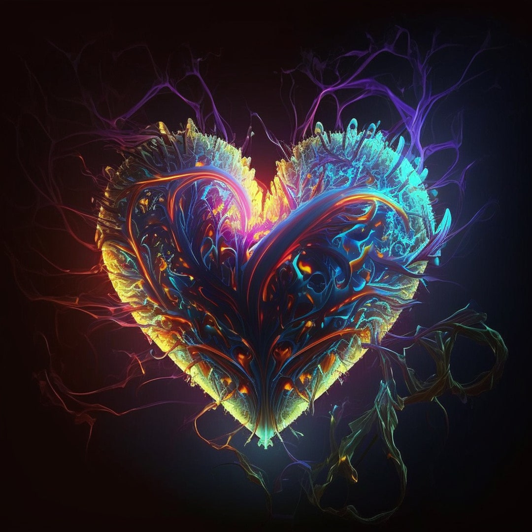 Digitally Created Neon Heart Print., Digital Print, Instant Download ...