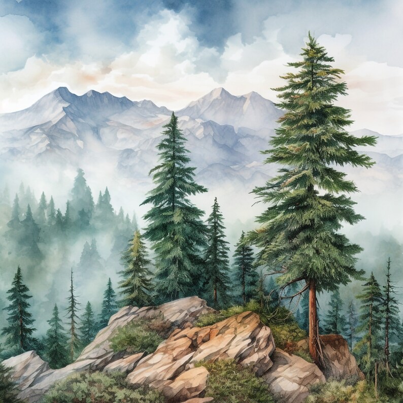 Digital Watercolor Mountain Scene , Digital Print, Instant Download ...