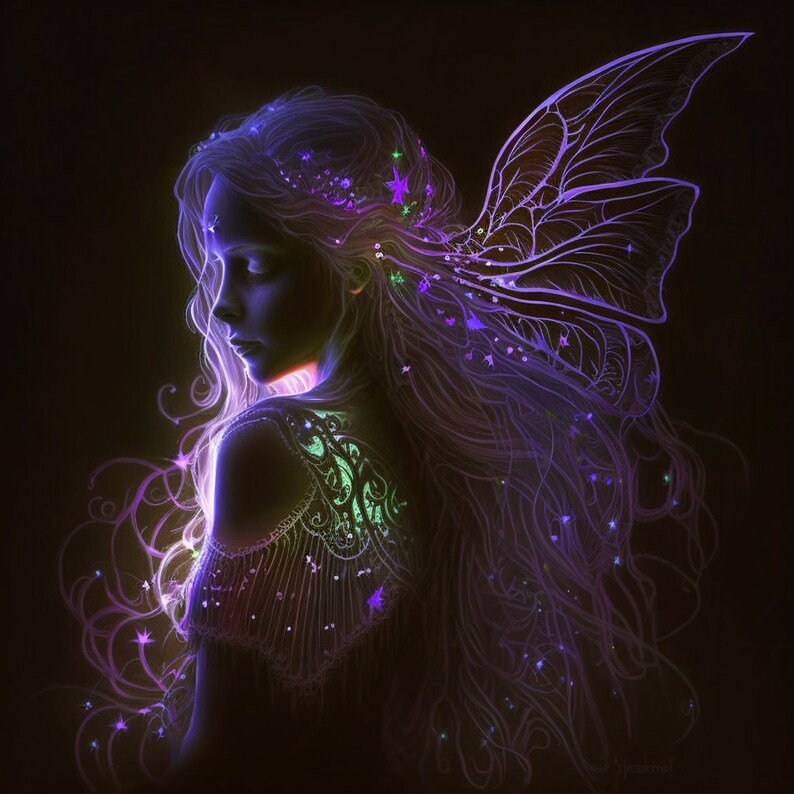 Digitally Created Neon Fairy Print, Digital Print, Instant Download ...