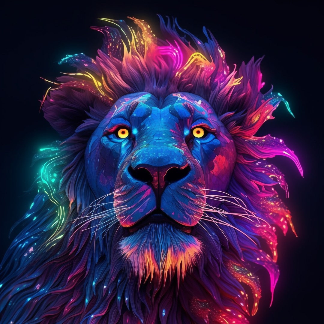 Digitally Created Neon Lion Print. Digital Print, Instant Download ...