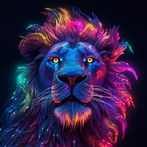 Digitally Created Neon Lion Print. Digital Print, Instant Download ...