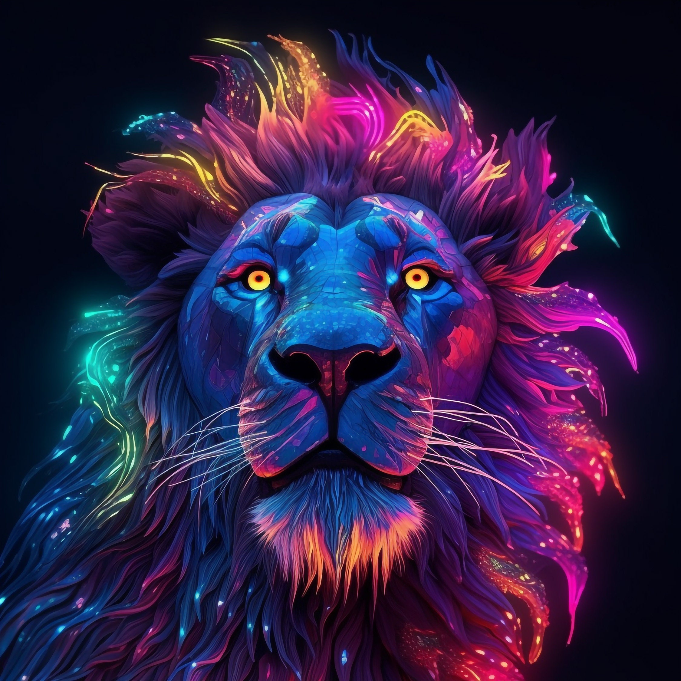 Digitally Created Neon Lion Print. Digital Print, Instant Download ...