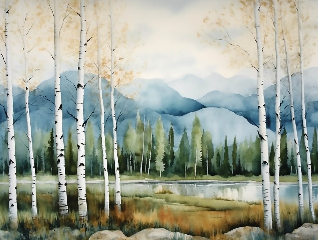 Digital Watercolor Mountain Scene Digital Print, Instant Download ...