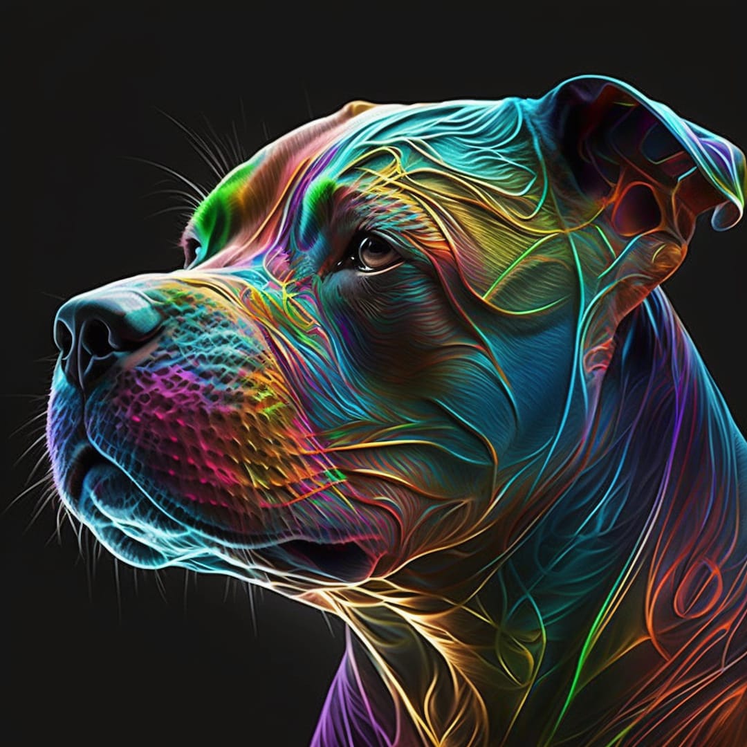 Digitally Created Neon Pitbull Print, Digital Print, Instant Download ...