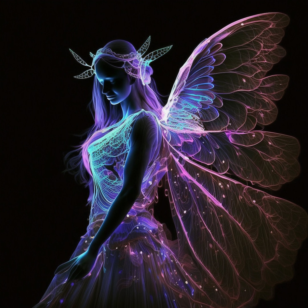 Digitally Created Neon Fairy Print, Digital Print, Instant Download ...