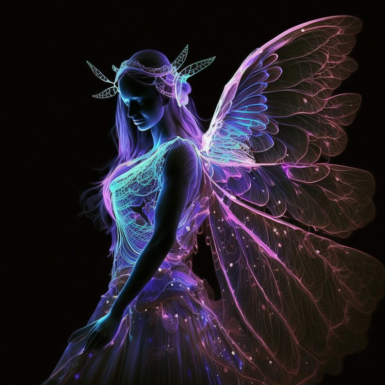 Digitally Created Neon Fairy Print, Digital Print, Instant Download ...