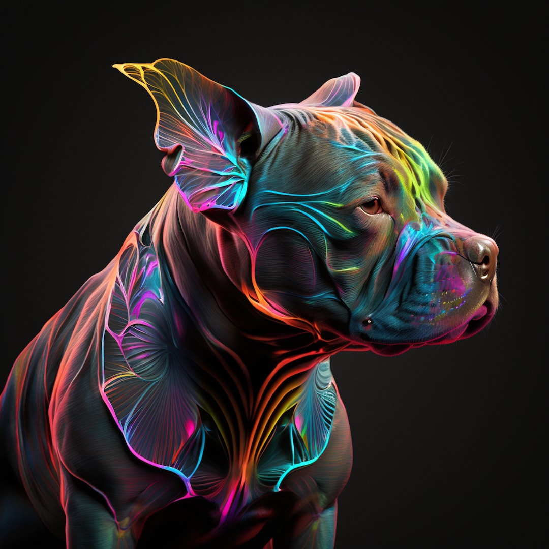 Digitally Created Neon Pitbull Print, Digital Print, Instant Download ...