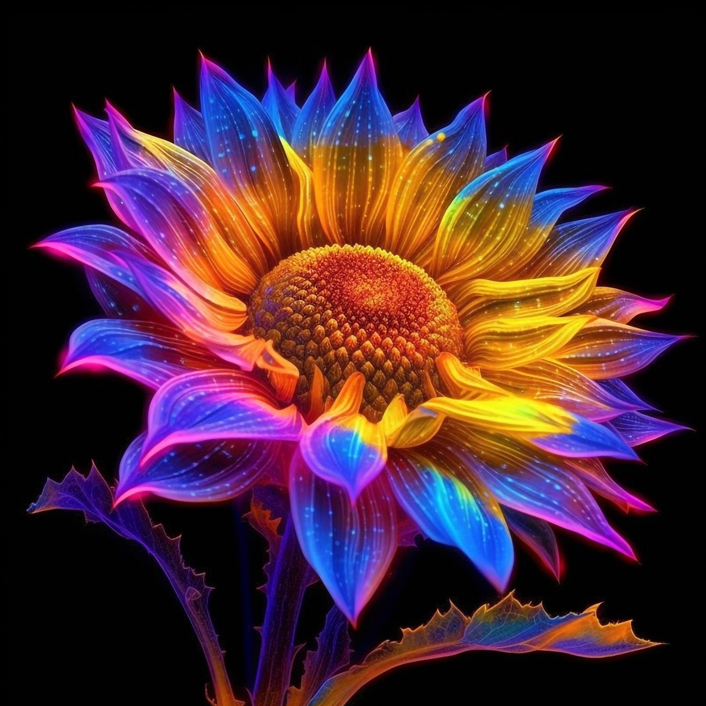 Digitally Created Neon Sunflower Print., Digital Print, Instant ...