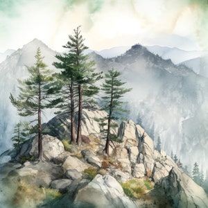 Digital Watercolor Mountain Scene , Digital Print, Instant Download ...
