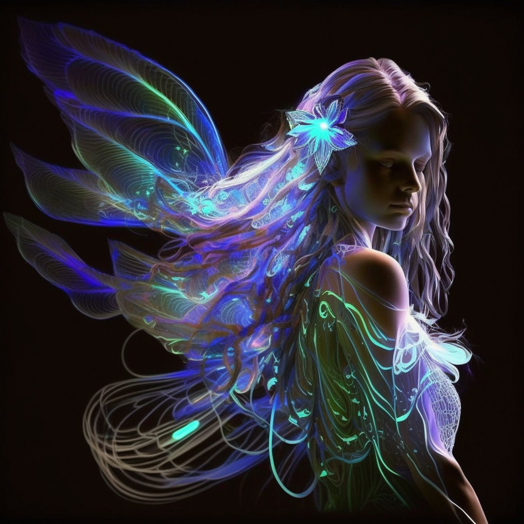 Digitally Created Neon Fairy Print, Digital Print, Instant Download ...