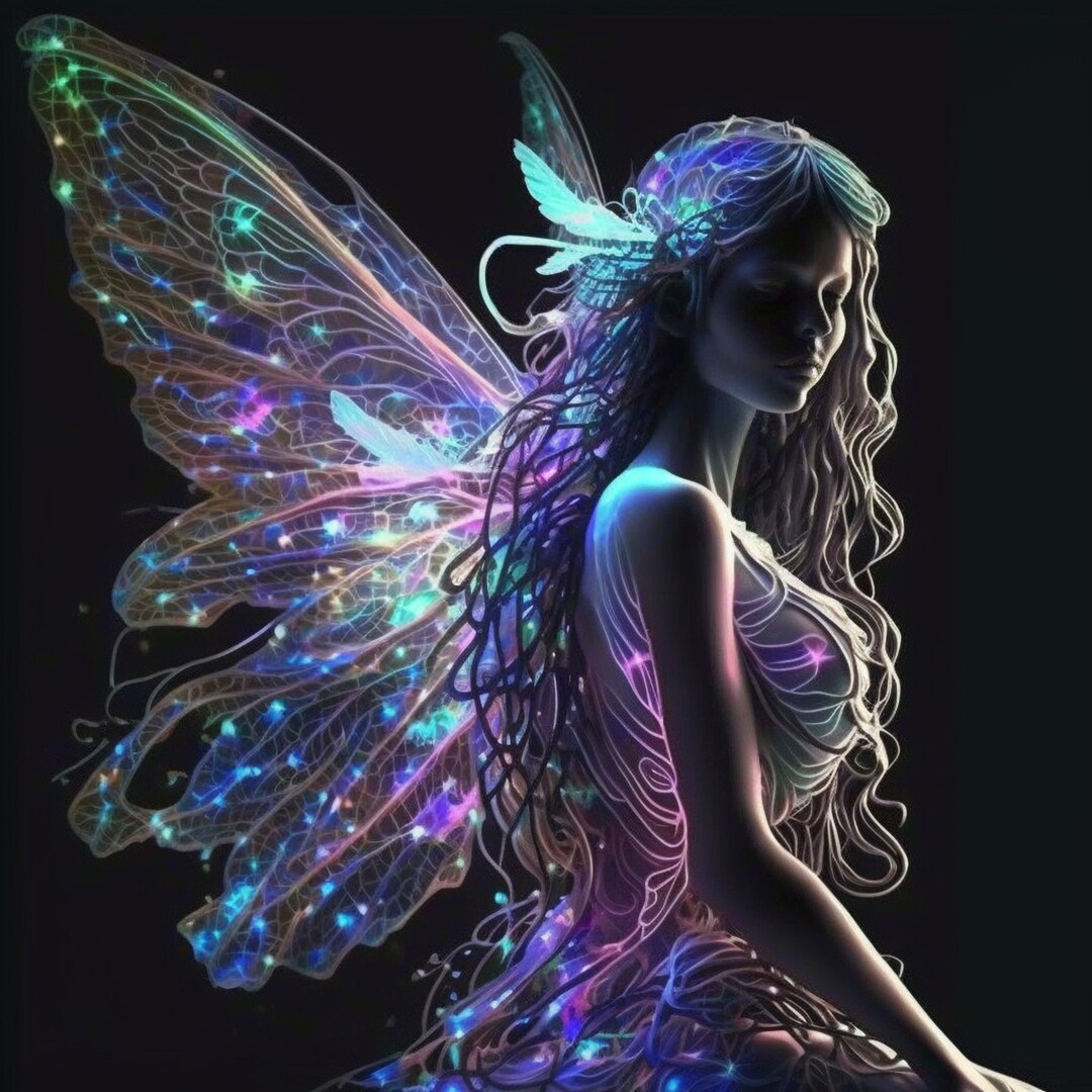 Digitally Created Neon Fairy Print, Digital Print, Instant Download ...