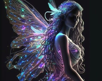 Digitally Created Neon Fairy Print, Digital Print, Instant Download ...