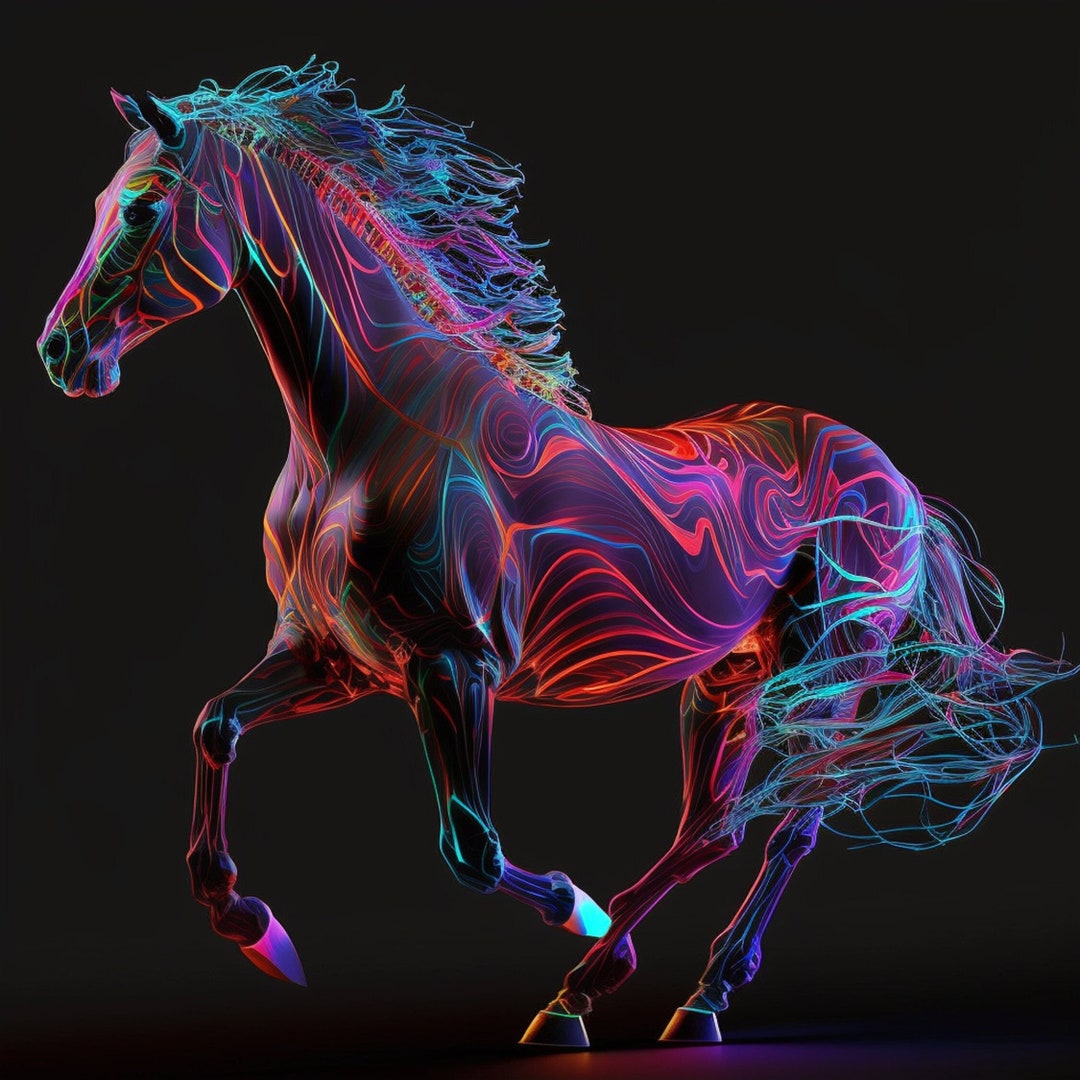 Digitally Created Neon Horse Print Digital Print, Instant Download ...