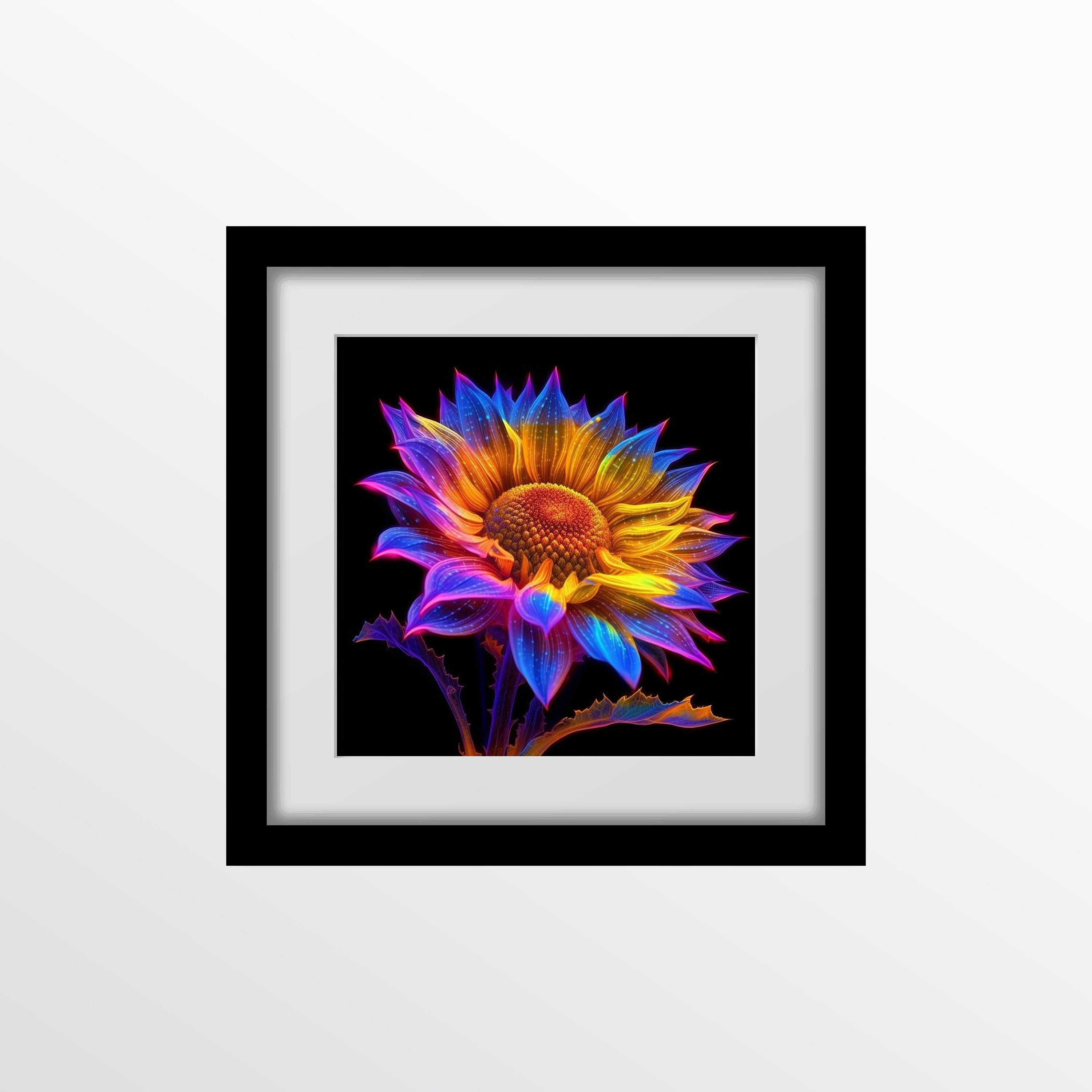 Digitally Created Neon Sunflower Print., Digital Print, Instant ...