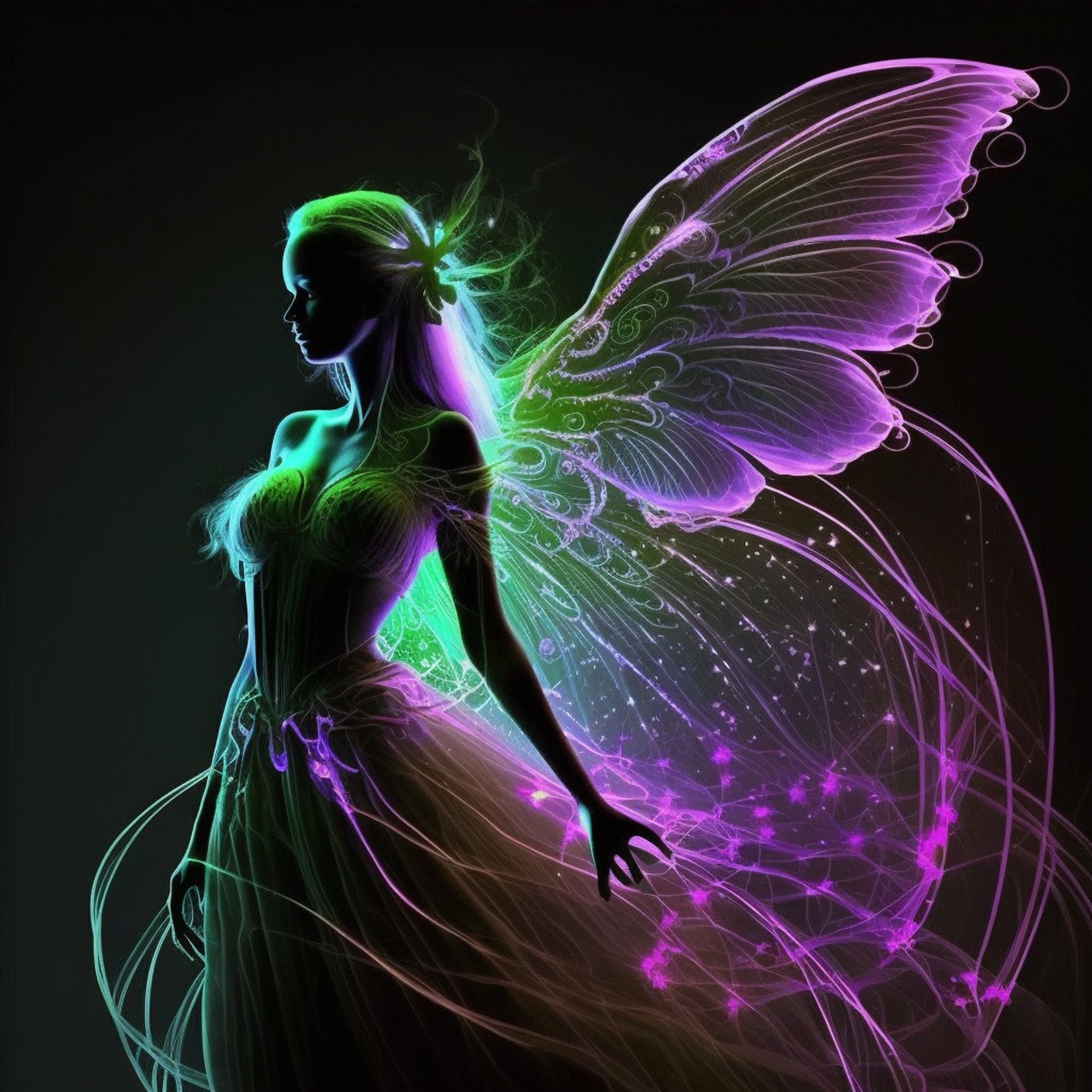 Digitally Created Neon Fairy Print, Digital Print, Instant Download ...