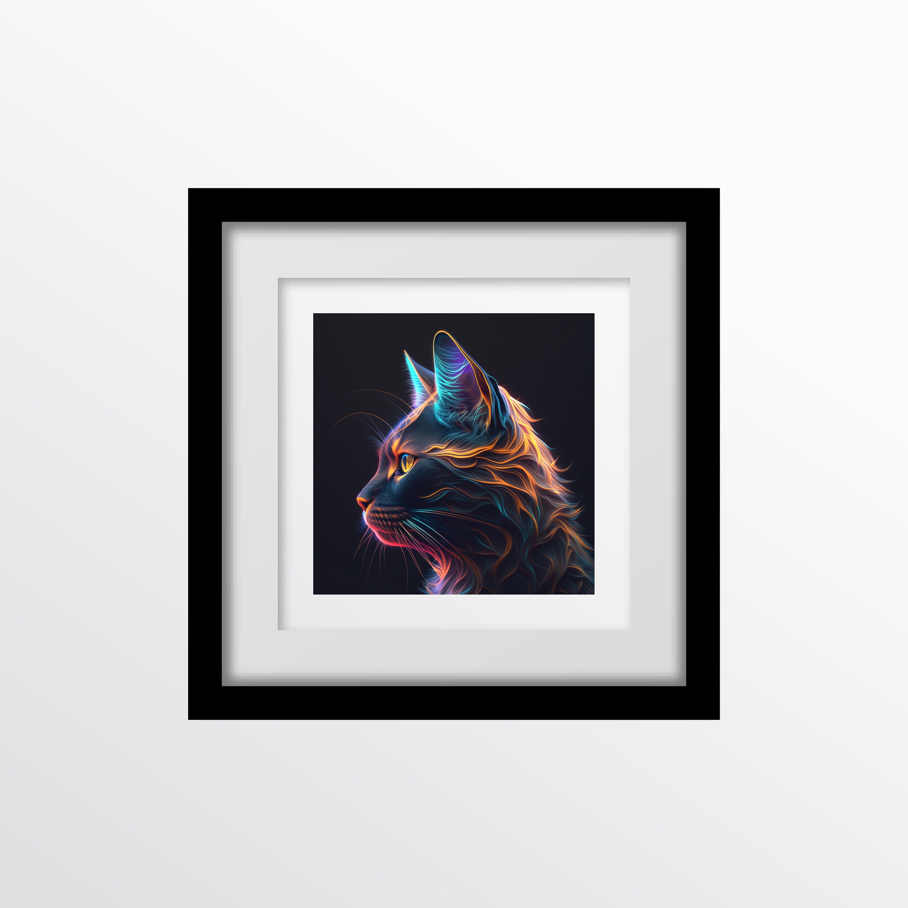 Digitally Created Neon Cat Print., Digital Print, Instant Download ...