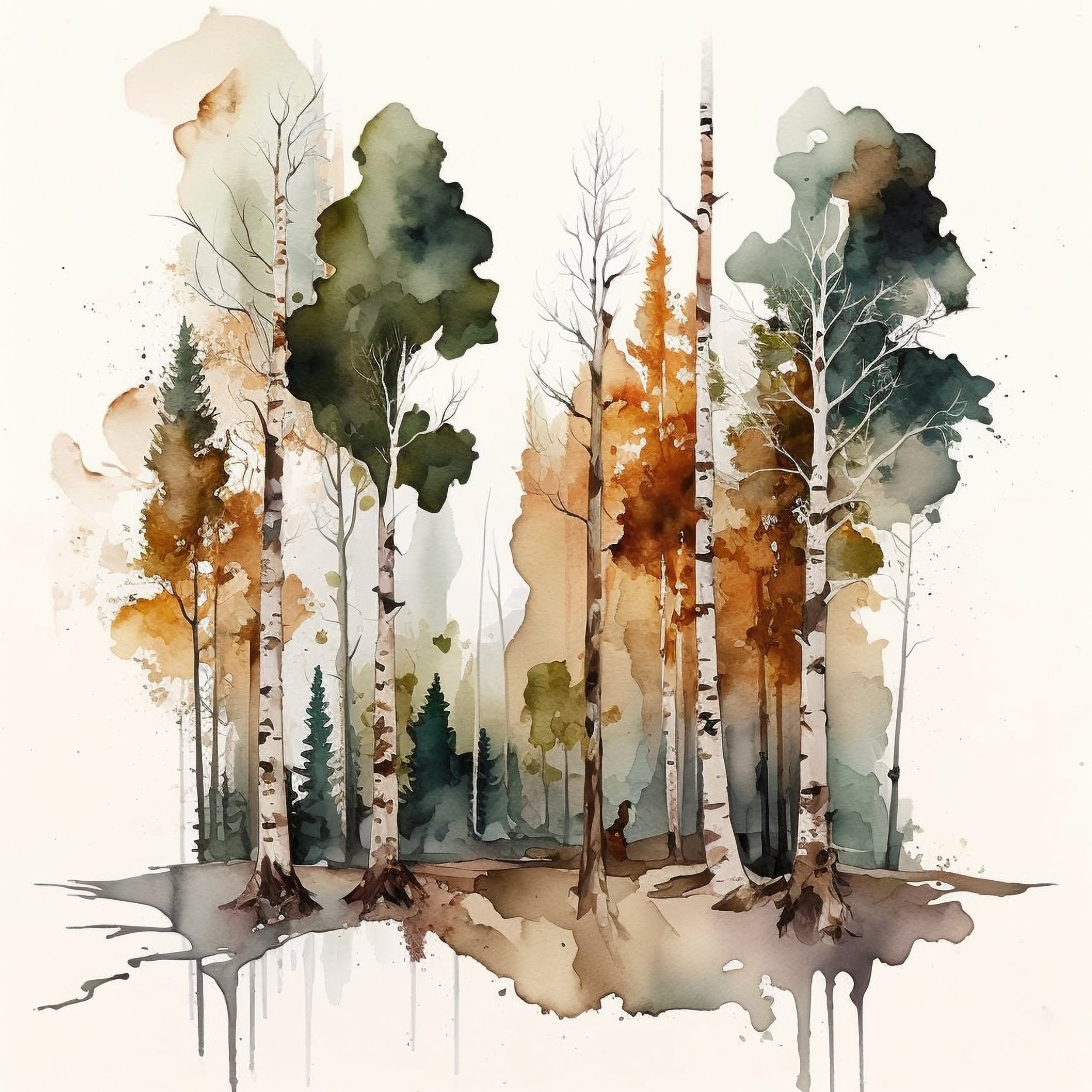 Digital Watercolor Birch Tree Paintings Digital Print, Instant Download ...