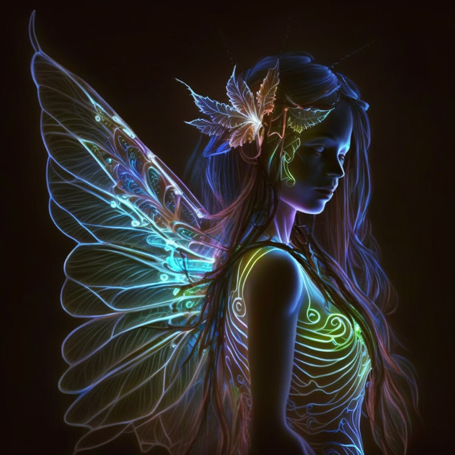 Digitally Created Neon Fairy Print, Digital Print, Instant Download ...